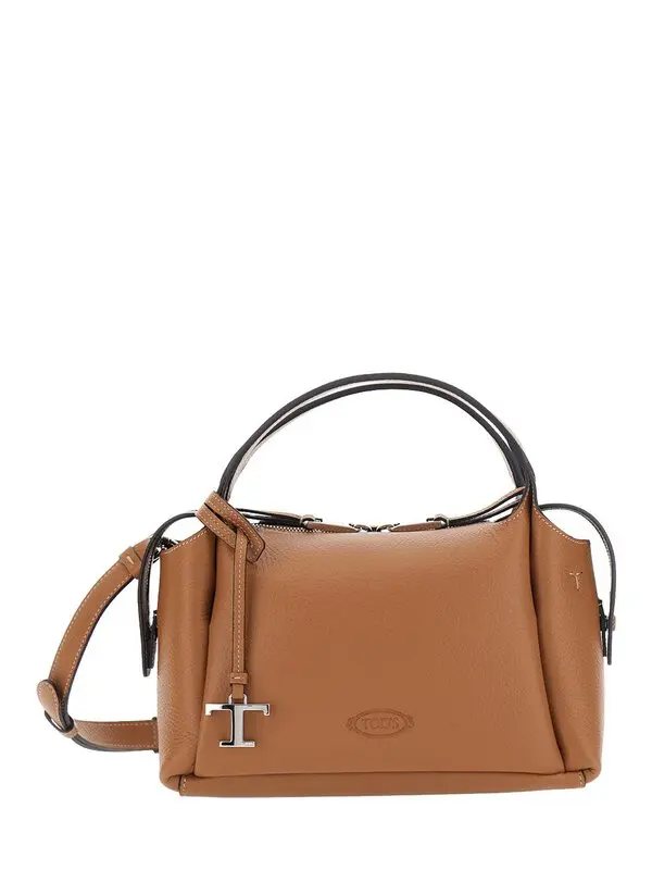 TOD'S Leather Shoulder Bag With T Plaque - Brown