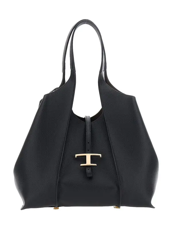 TOD'S Shoulder Bag With T Plaque - Black