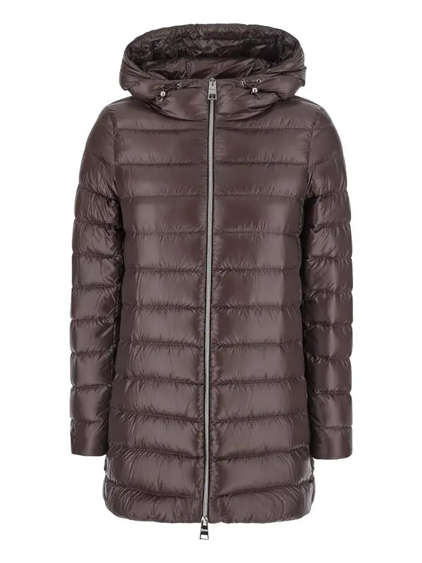 Herno Down Jacket With Fixed Hood And Zip Pockets In Tech Fabric - Brown