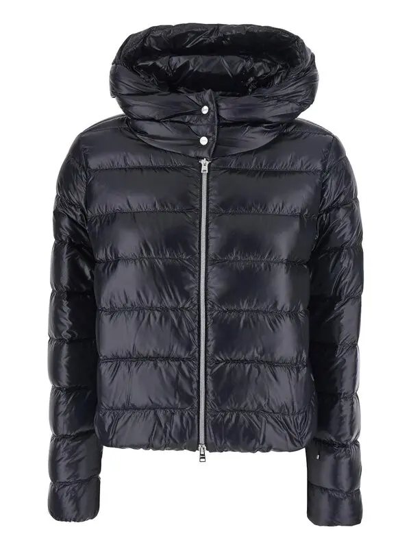 Herno Short Down Jacket With Hood And Metal Plate - Black