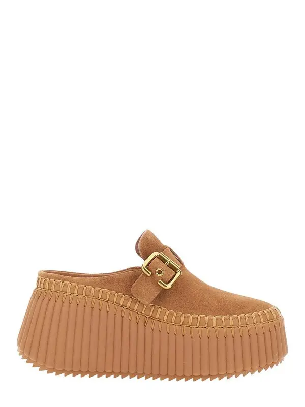 Chloé Suede Wedge Mules With Adjustable Buckle Strap - Multicolor
