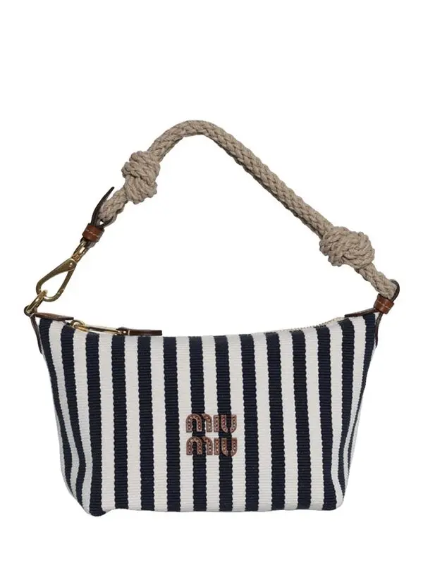 Miu Miu Striped Cotton And Leather Pouch Bag - Blue