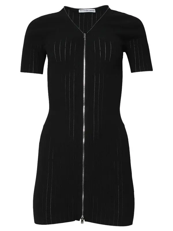 Alexander Wang V-neck Pointelle Zip Mini Dress - Black