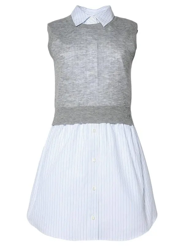 Alexander Wang Layered Sleeveless Shirt Dress With Sheer Sweater - Grey
