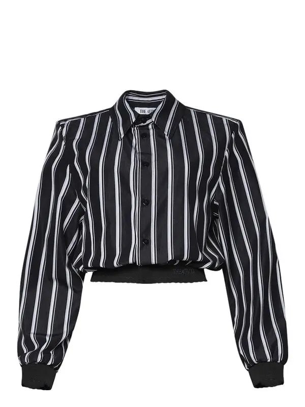 Attico Striped Cropped Shirt White And Navy Blue - Multi