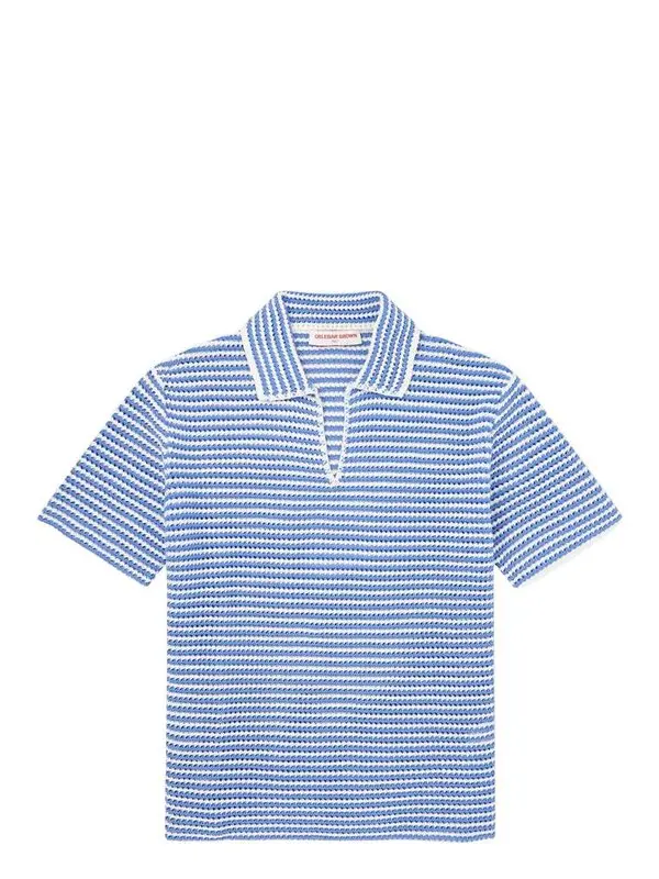 Orlebar Brown Batten Stripe Polo Top Blueberry And White - Blue