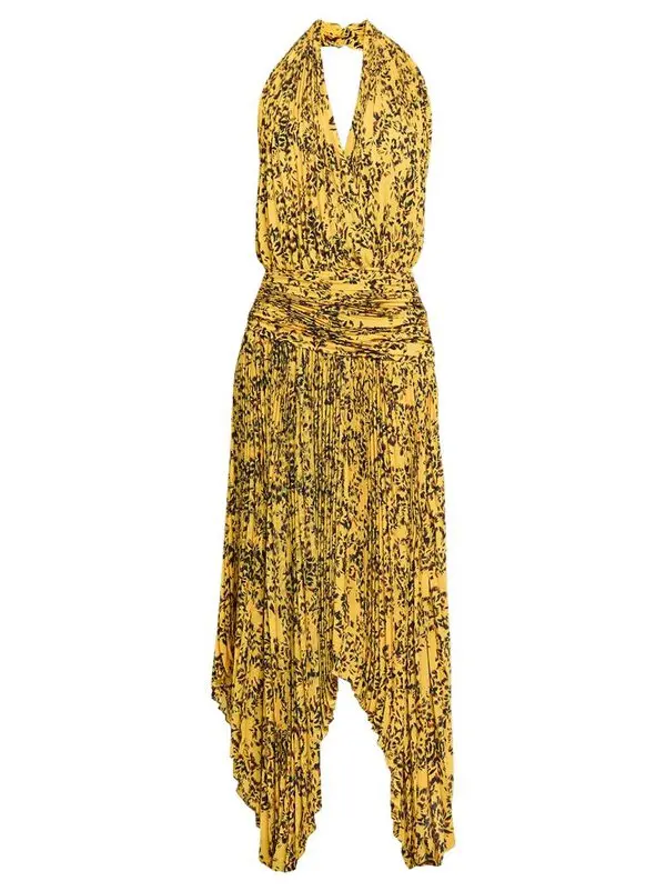 Proenza Schouler Halterneck Pleated Georgette Dress - Yellow