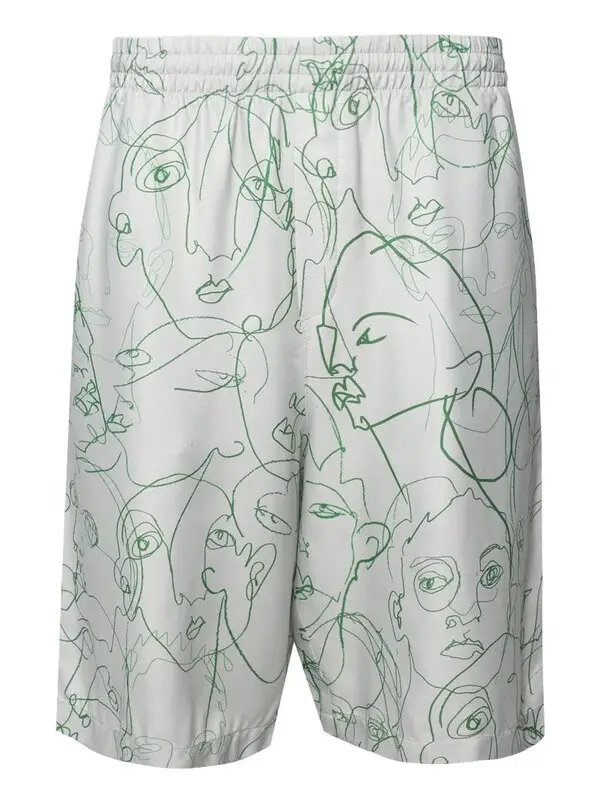 Bottega Veneta Face Doodle Drawsting Shorts Pearl Grey And Grass - Gray