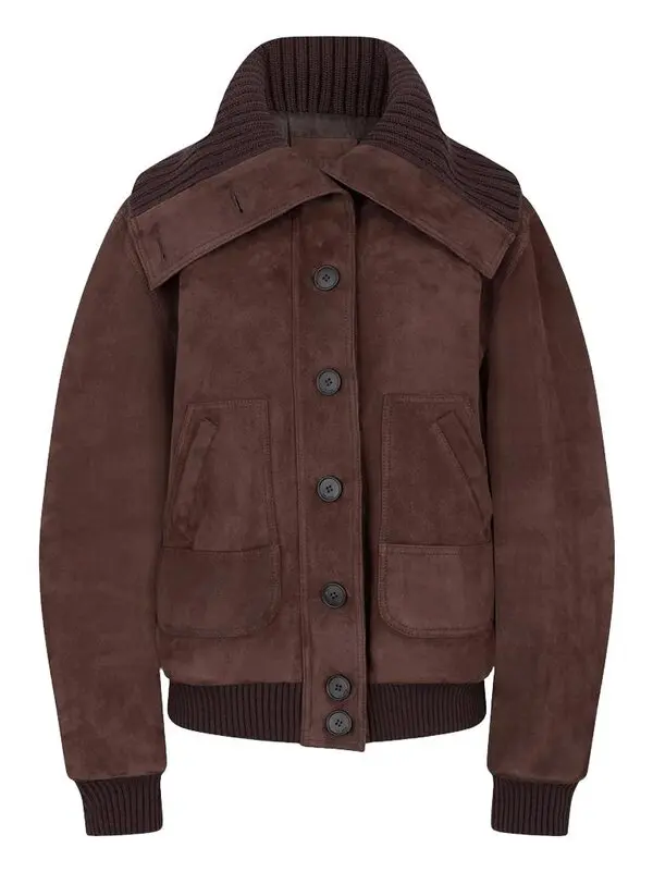 Attico Leather Bomber Jacket - Brown