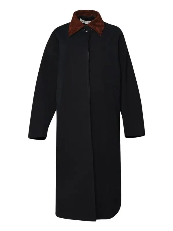 RÓHE Suede Collar Wool Coat - Navy