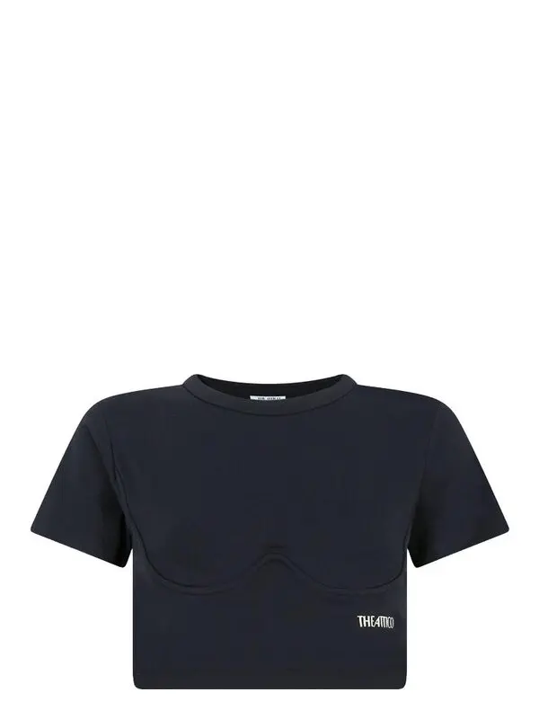 Attico Cropped Cotton T-shirt - Black