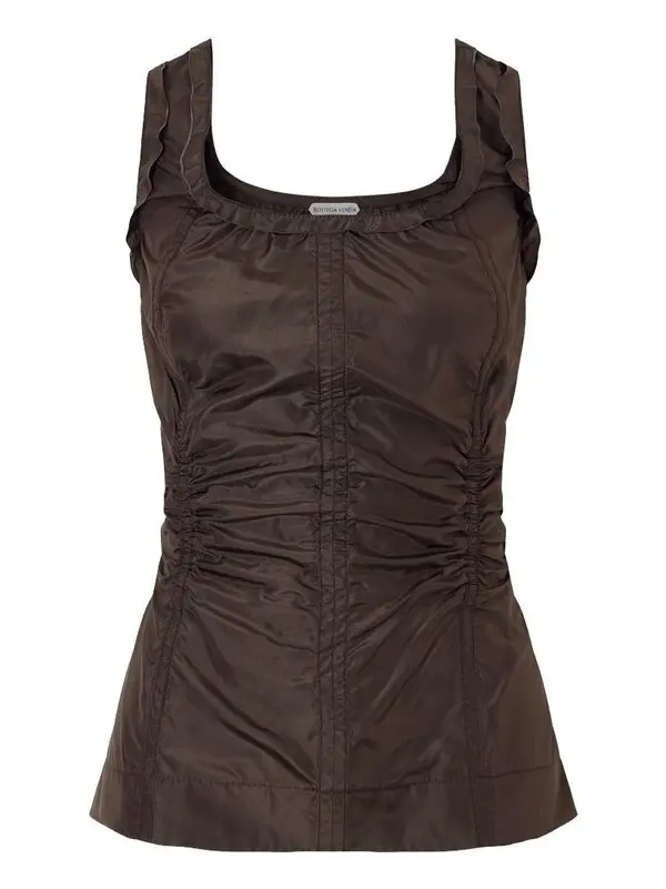 Bottega Veneta Washed Silk Taffeta Top Dark Carrubo - Brown