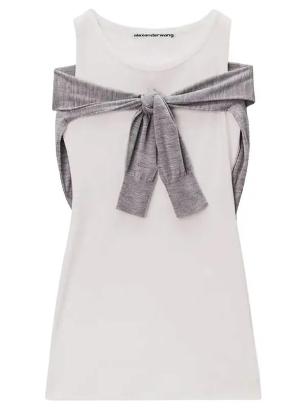 Alexander Wang Layered Mini Tank Dress With Cardigan Heather And White - Grey