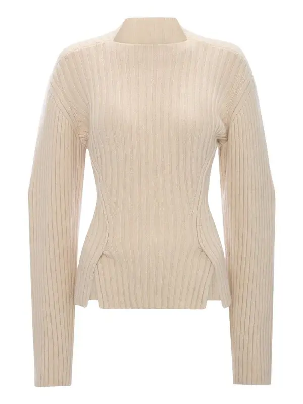 Victoria Beckham Ribbed Knit Sweater - Beige