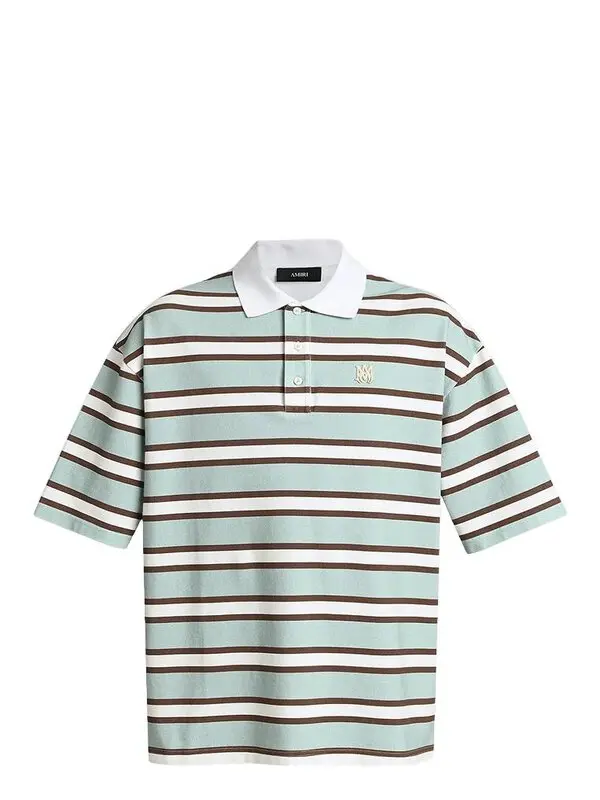 Amiri Ma Stripe Skate Polo Shirt Powder Teal - Blue