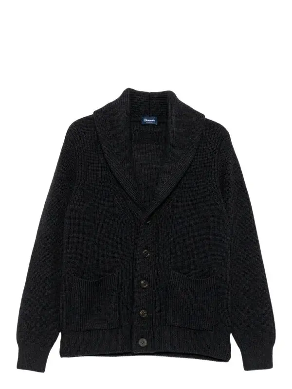 DRUMOHR Shawl Collar Patch Pocket Cardigan - Black
