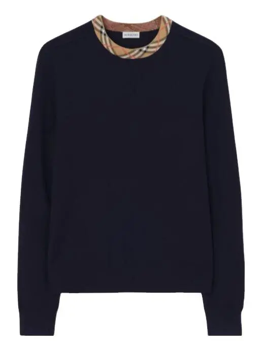 Burberry Check-trim Wool Sweater - Navy