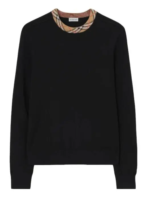 Burberry Crew Neck Wool Sweater With House Check Trim - Black