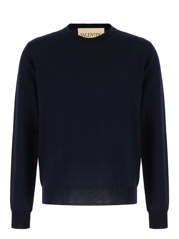 Valentino Garavani Navy Ribbed Crew Neck Pullover - Multicolor