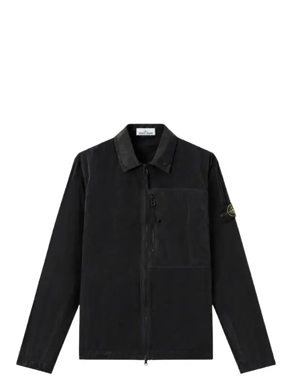 Stone Island Long-sleeve Casual Jacket With Zip-up Front And Chest Pocket - Black