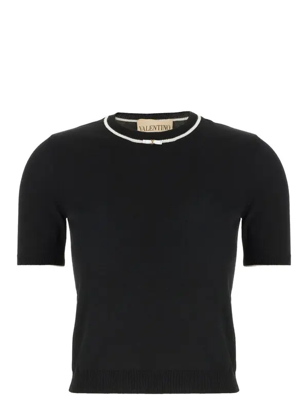 Valentino Garavani Black Knitwear With White Trim - Multicolor