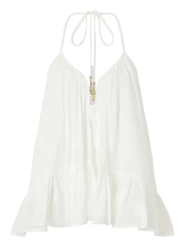 Zimmermann Embellished Polka-dot Cotton Tank - Ivory