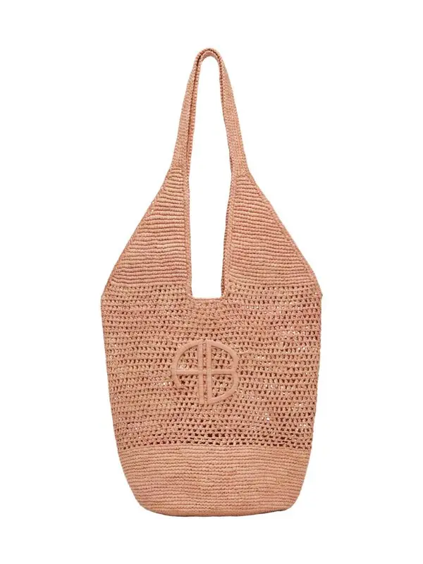 ANINE BING Leah Raffia Shoulder Bag - Nude