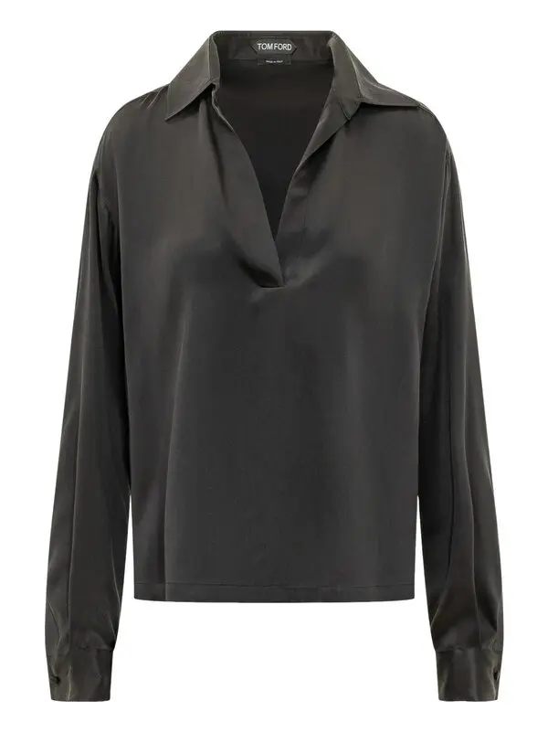 TOM FORD Long Sleeve Polo Shirt - Black