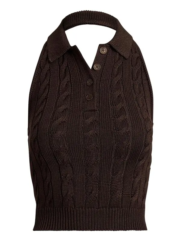 Ralph Lauren Silk-blend Cable-knit Halterneck Polo Sweater - Blue