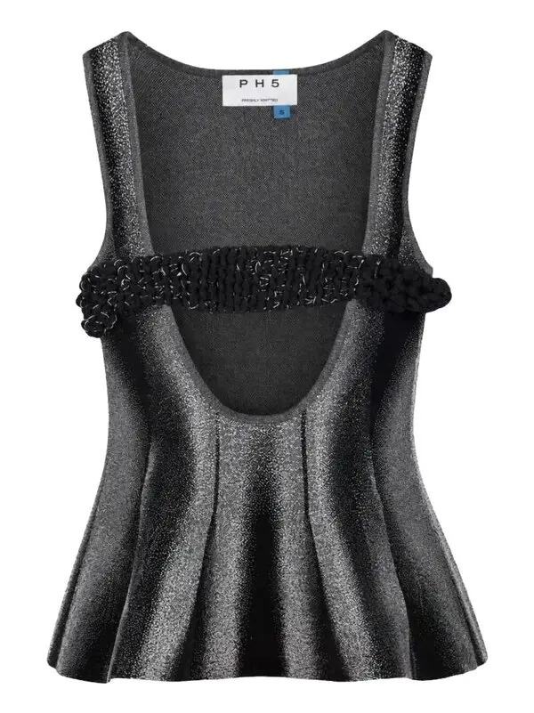 Ph5 Reflective Peplum Tank Top With Braided Chest Strap - Black