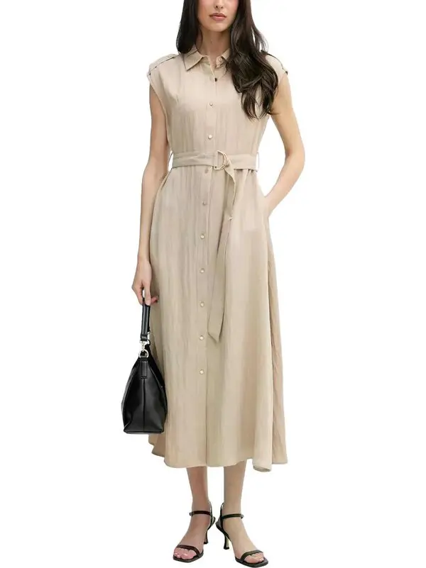Joseph Ribkoff Sleeveless Belted Button-front Midi Dress - Neutrals