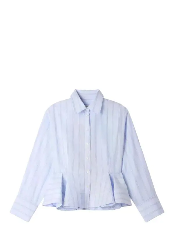 Sandro Striped Pleated Peplum Shirt - Blue