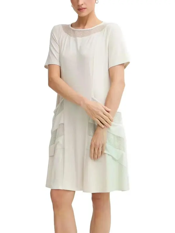 Joseph Ribkoff Short Sleeve Mini Dress With Mesh Paneling - Neutrals