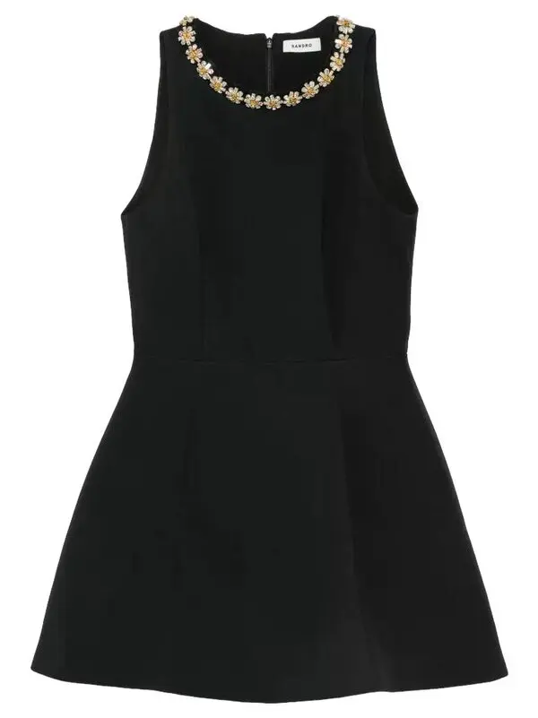 Sandro Embellished Neck Sleeveless Mini Dress - Black