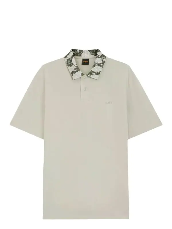 BOSS Relaxed-fit Polo With Jacquard Collar - Neutrals