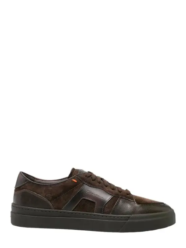 Santoni Suede Panelled Leather Sneakers - Brown