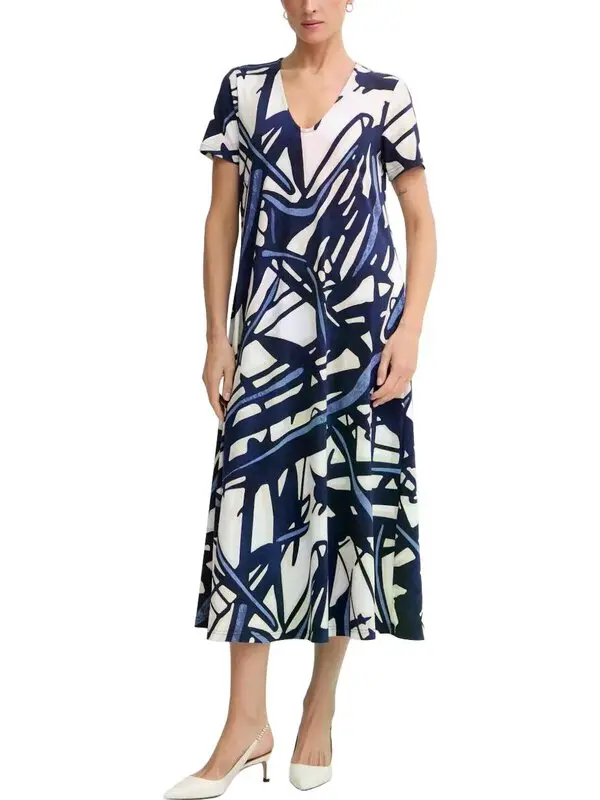 Joseph Ribkoff Abstract Print V-neck Midi Dress - Blue