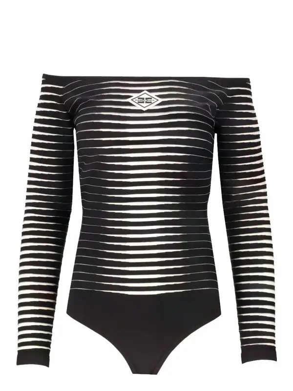 Elisabetta Franchi Striped Off-shoulder Top - Black