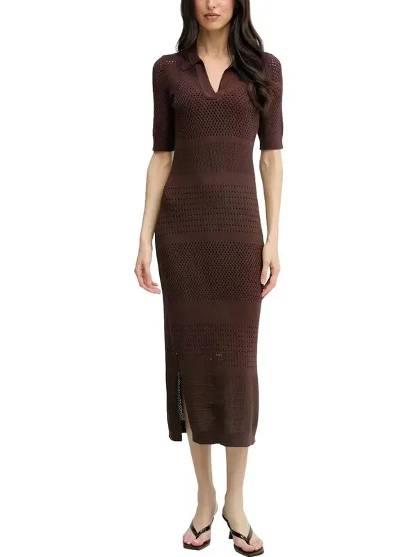 Joseph Ribkoff Perforated Knit Midi Dress - Brown