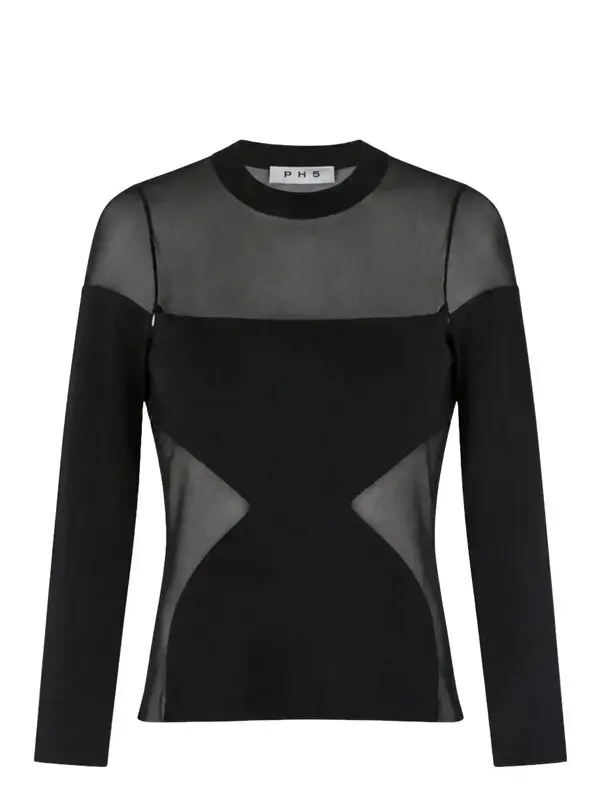 Ph5 Sheer Panel Long Sleeve Top - Black