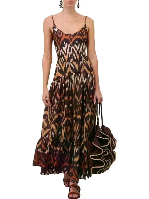 Zimmermann Aster Silk Ikat Print Midi Skirt - Brown