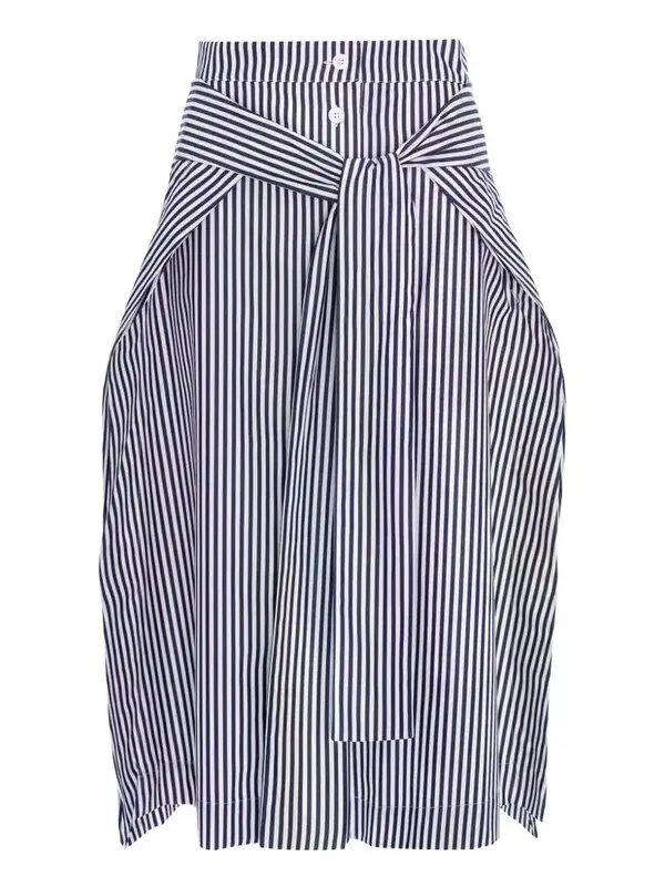 CUANNA Striped Tie-waist A-line Skirt - Blue