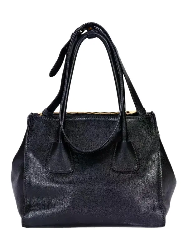 Prada Twin Pocket Leather Tote Bag - Black