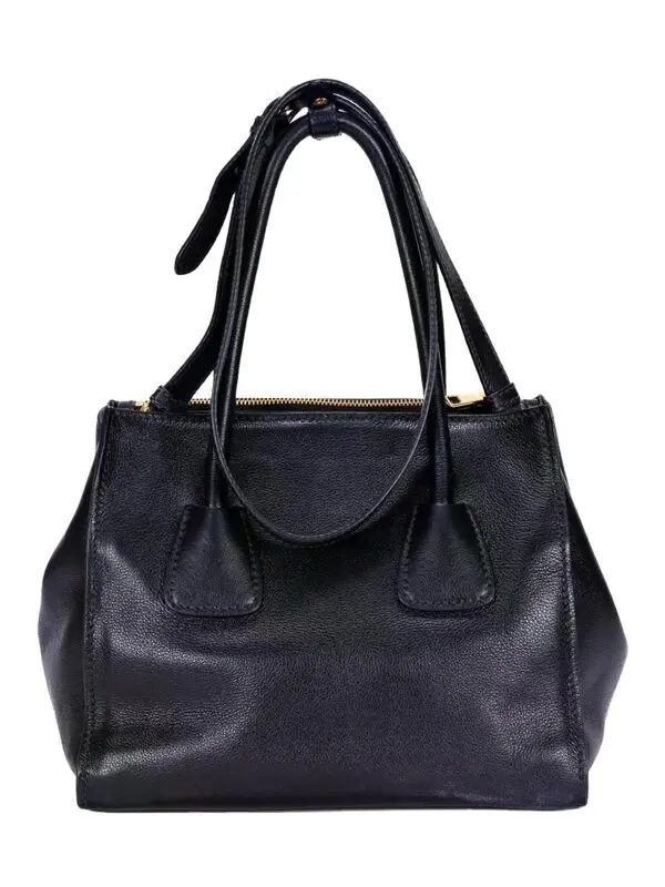 Prada Twin Pocket Leather Tote Bag - Black