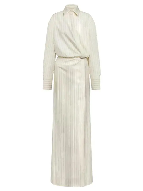 DONDUP Pinstripe Wrap Maxi Dress - Neutrals