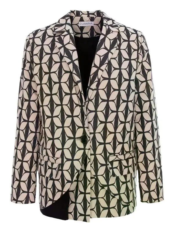 CUANNA Geometric Print Asymmetrical Blazer - Black