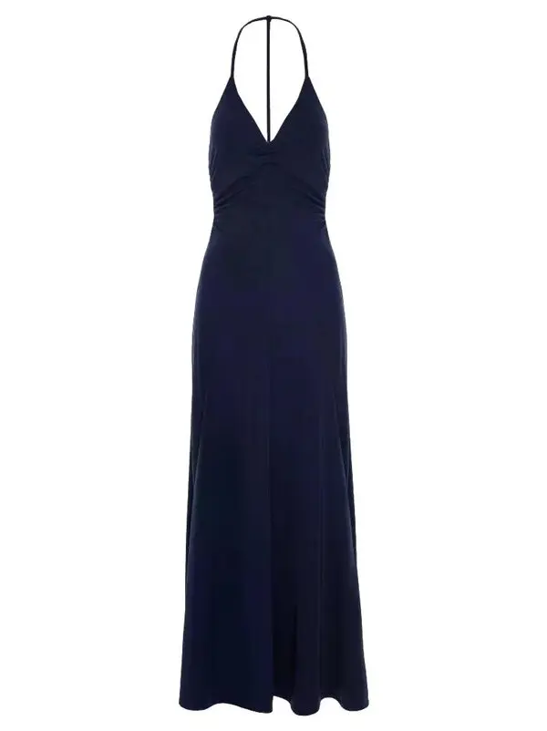 CUANNA Halterneck Ruched Maxi Dress - Blue