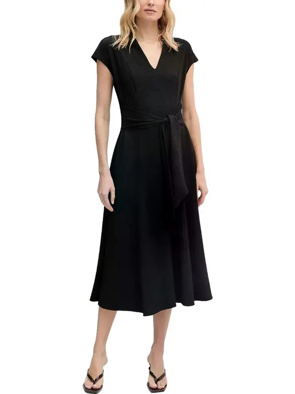 Joseph Ribkoff Belted Crinkled Finish Midi Dress - Black