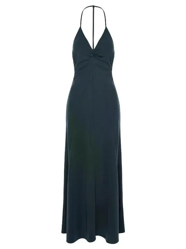 CUANNA Halterneck Gathered Maxi Dress - Green
