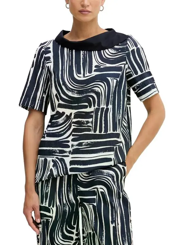 Joseph Ribkoff Abstract Print Cowl Neck Top - Blue